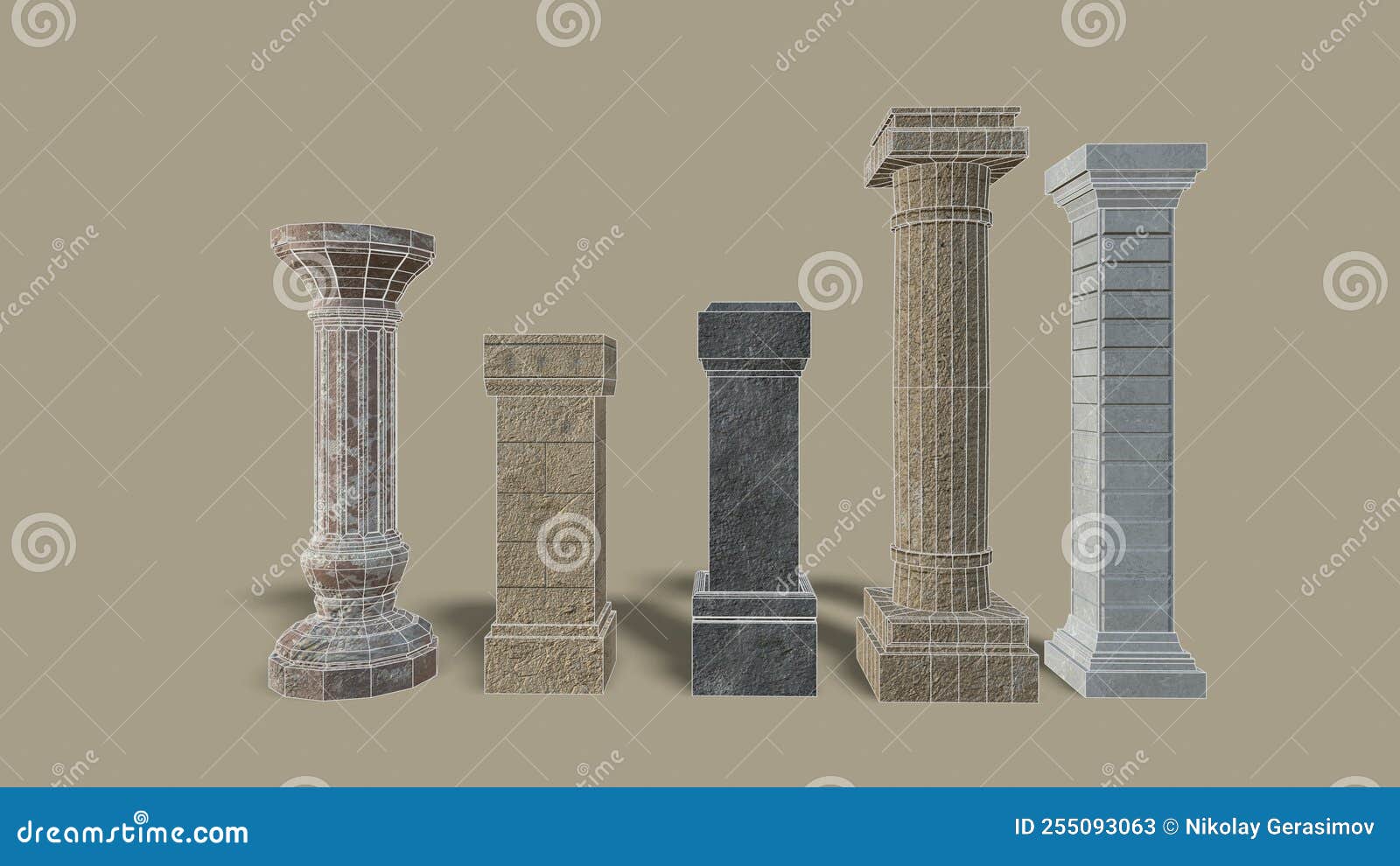 Old Poles Isolated on the Background 3d-rendering Stock Illustration ...