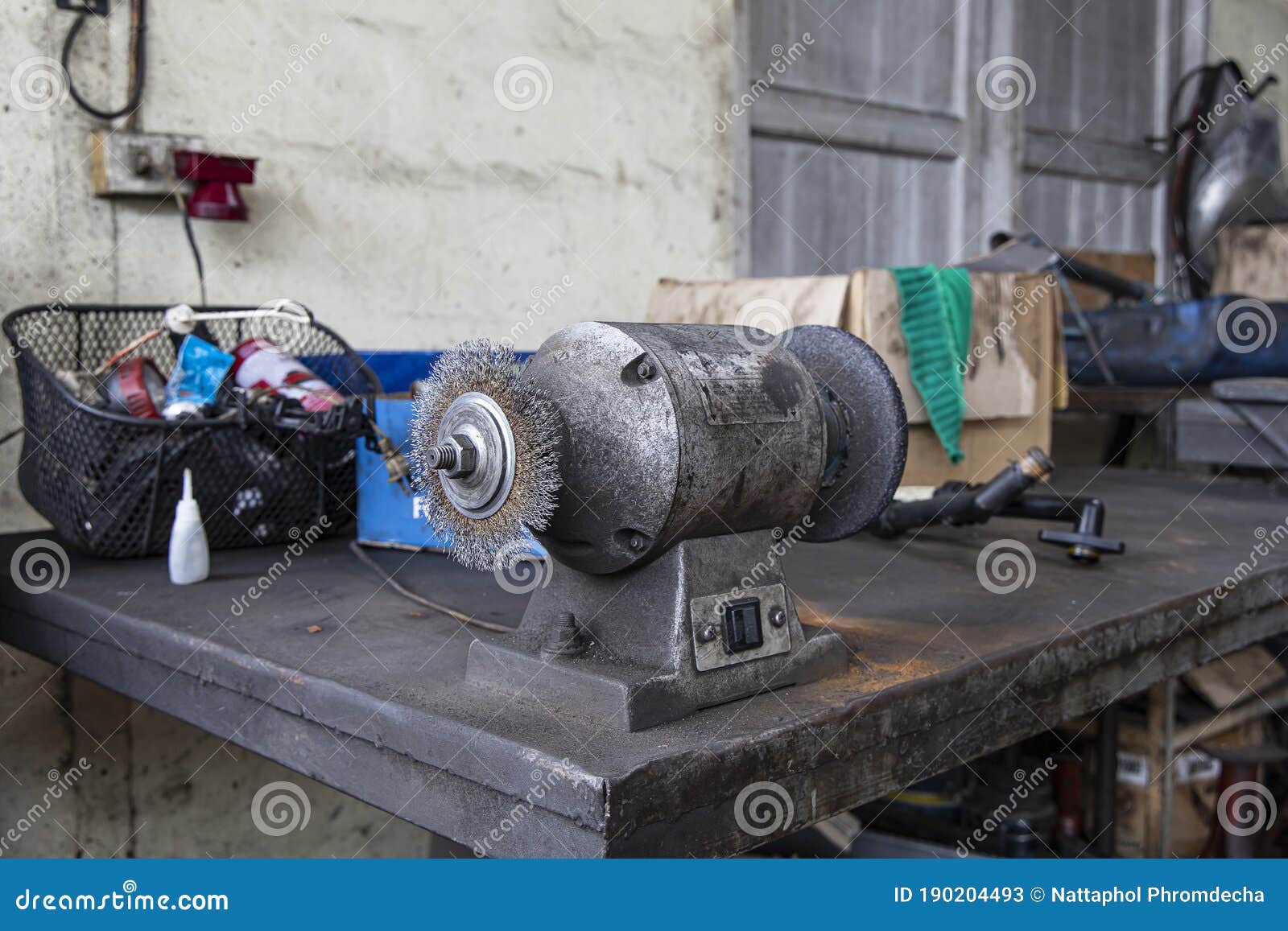 Old Polishing Machine on Steel Table at Workshop Background Stock Image ...