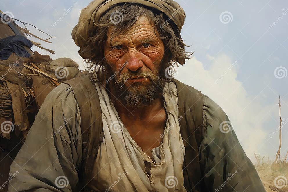 An old and poor peasant stock illustration. Illustration of closeup ...