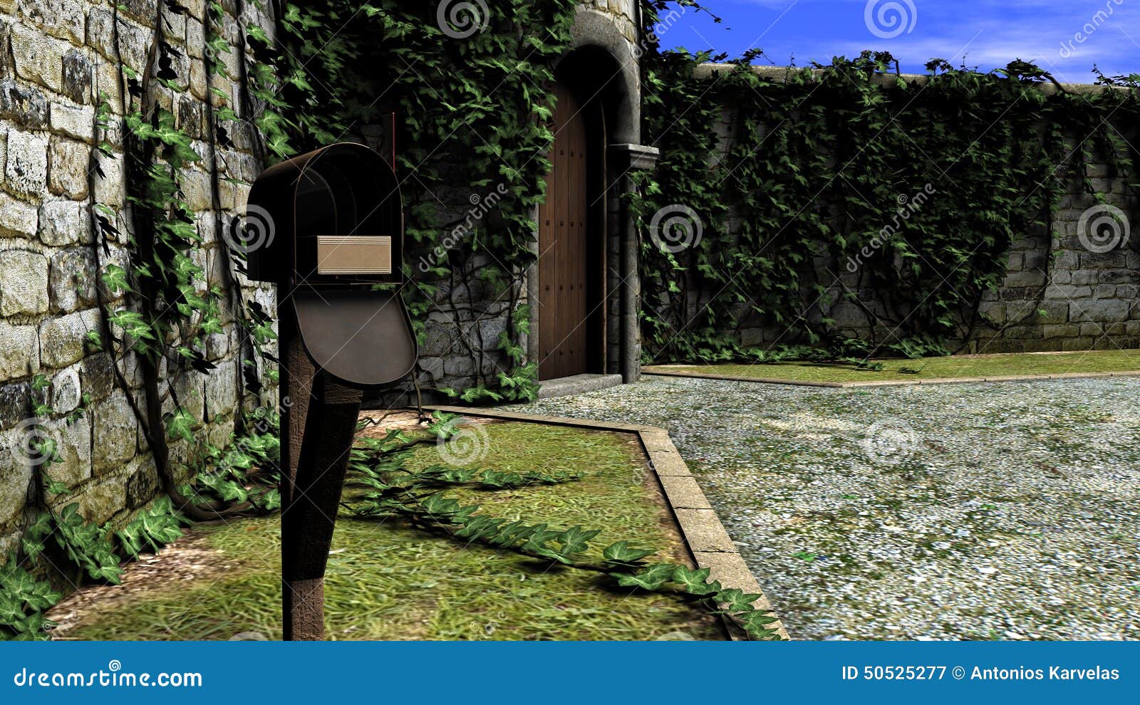 Old Post Box in Front of a Traditional House Stock Illustration ...