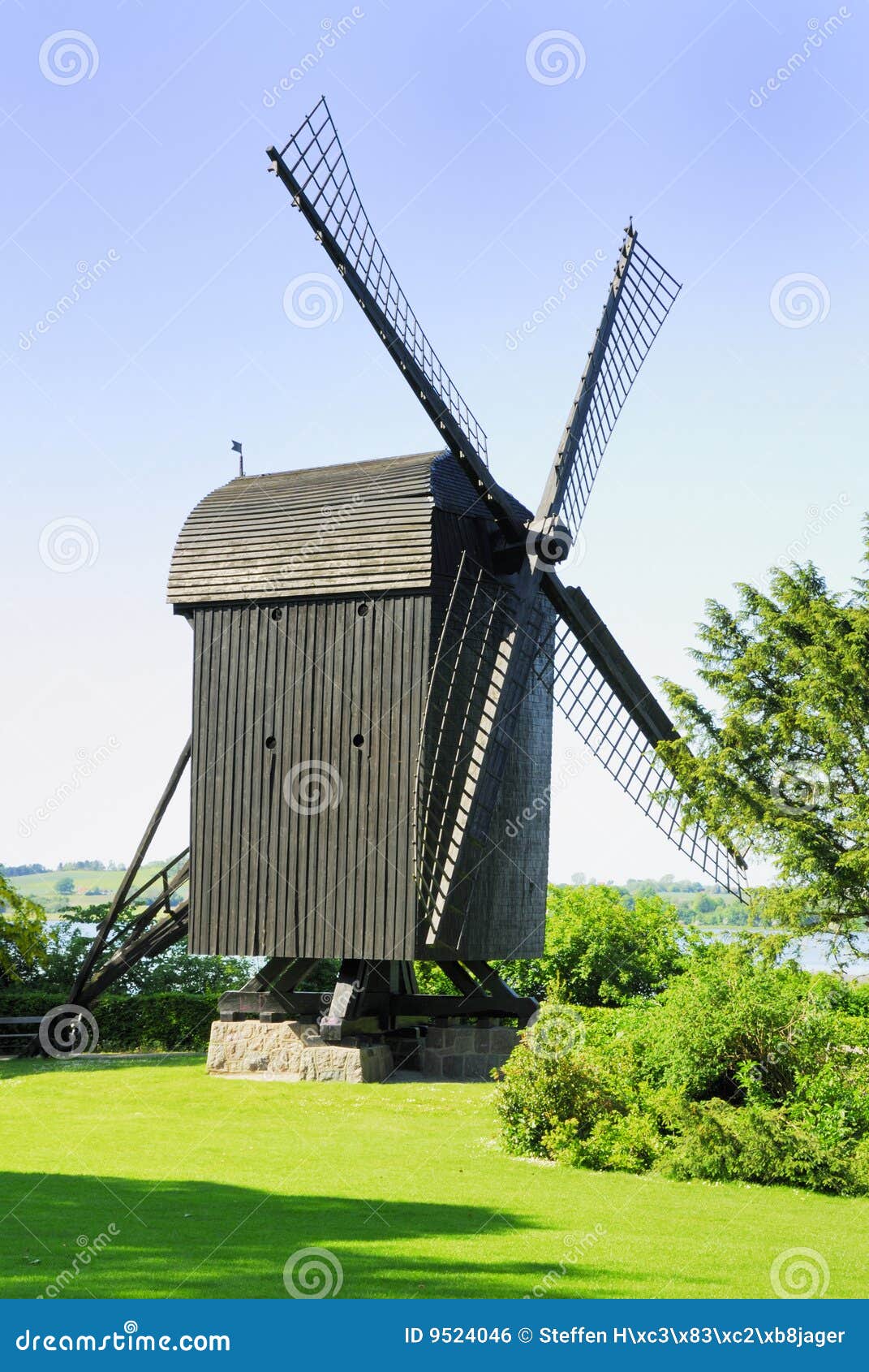Old Post Mill stock photo. Image of holbaek, woodwork - 9524046