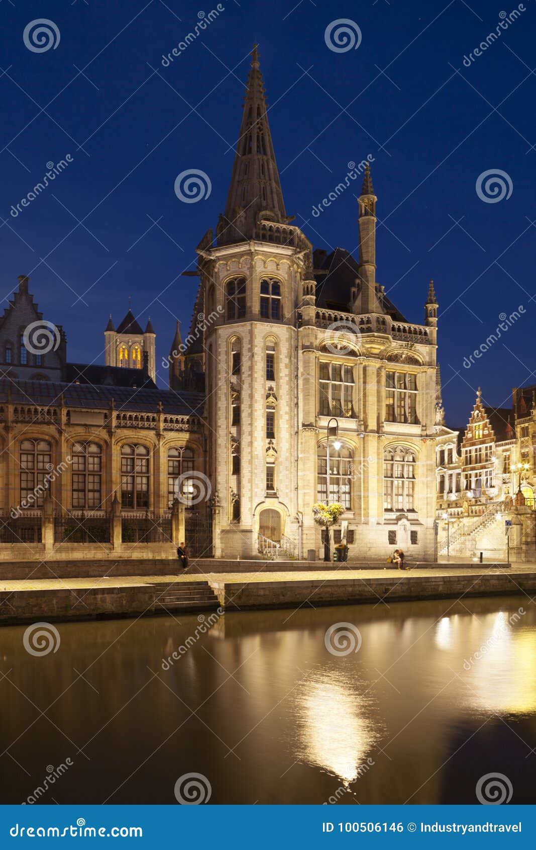 Old Post Office in Ghent at Night, Belgium Stock Photo - Image of ...