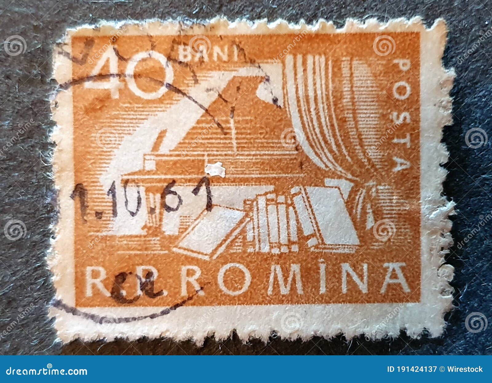 An Old Postage Stamp from Romania 1961 with the Image of Some Books ...