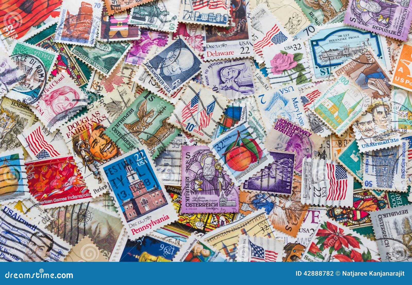 Old Postage Stamps Of The Different Countries. Stock Photo - Image ...