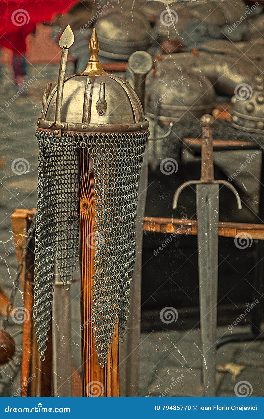 Old Postcard with Armor and Medieval Weapons on Display Stock Photo ...