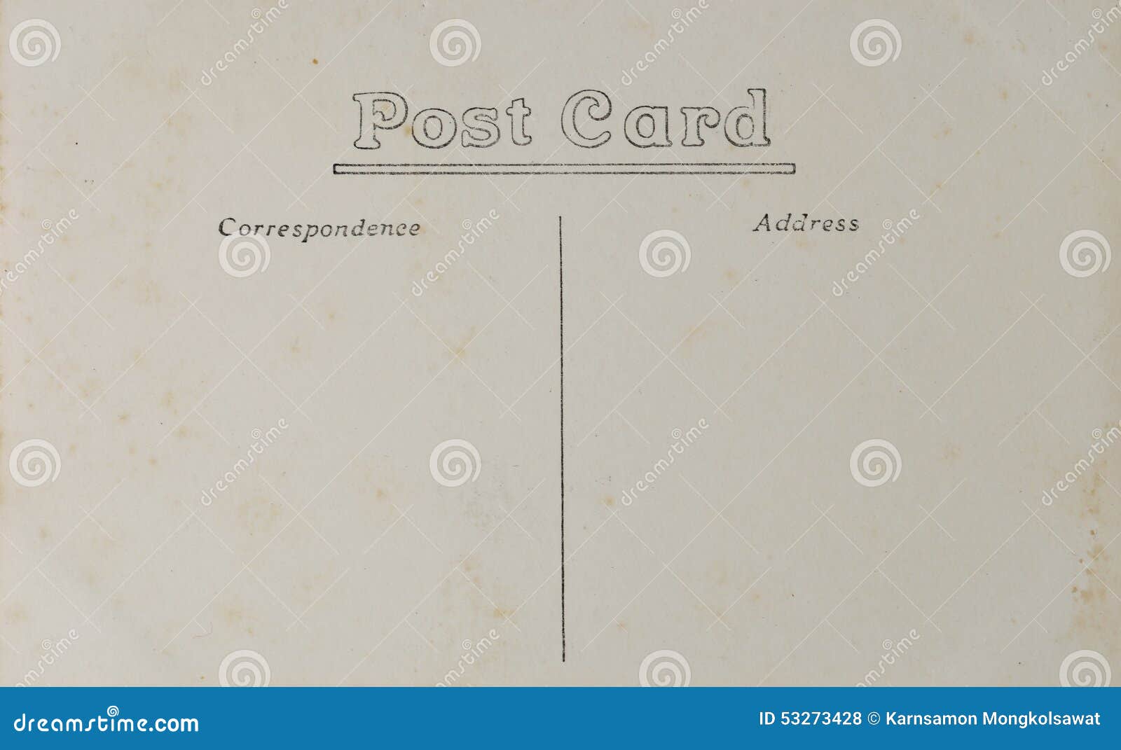 Old Postcard, Backside of Vintage Style Post Card Stock Photo - Image ...