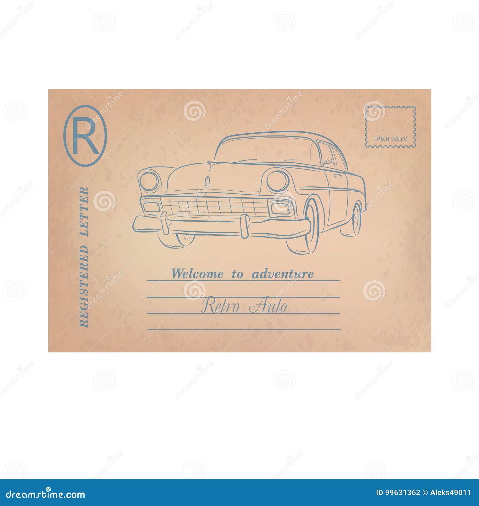 Old postcard with car stock vector. Illustration of graphic - 99631362