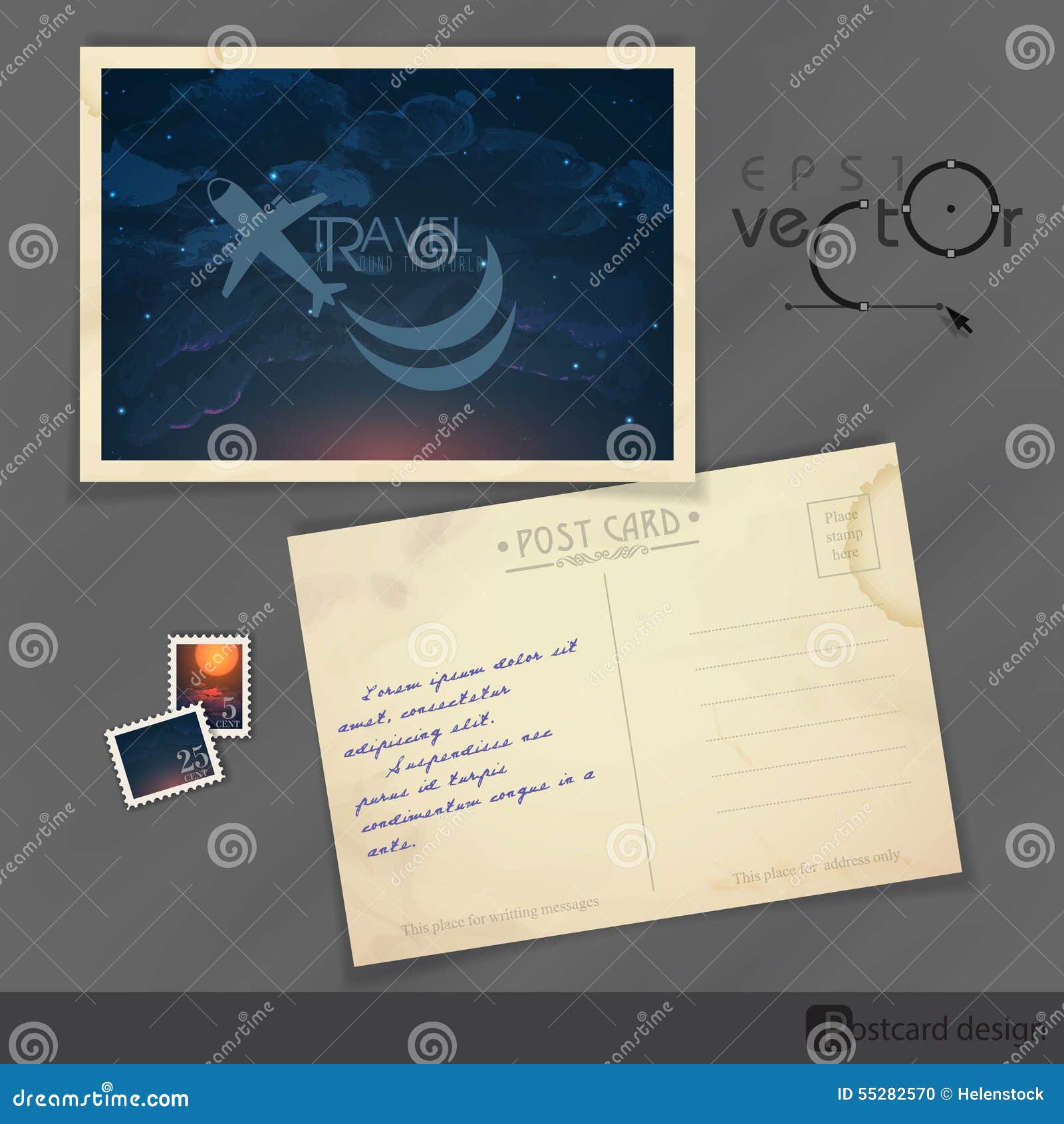 Old Postcard Design, Template Stock Vector - Illustration of mail ...