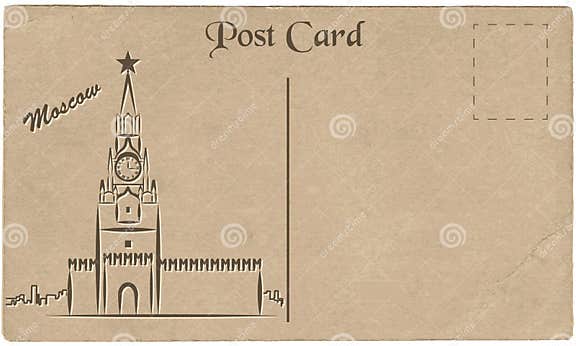 Old Postcard from Moscow with a Drawing of the Kremlin. Stylization ...