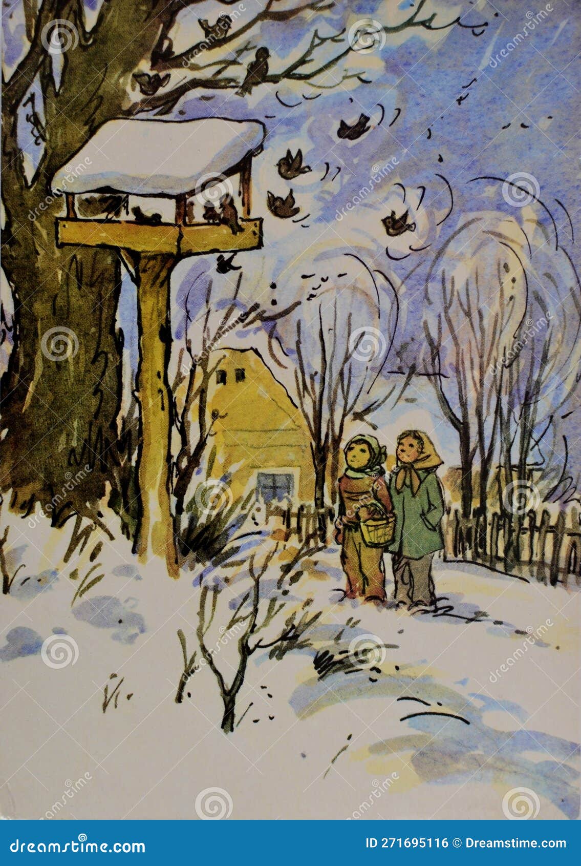 Old Postcard with the Motif of Winter Stock Photo - Image of children ...