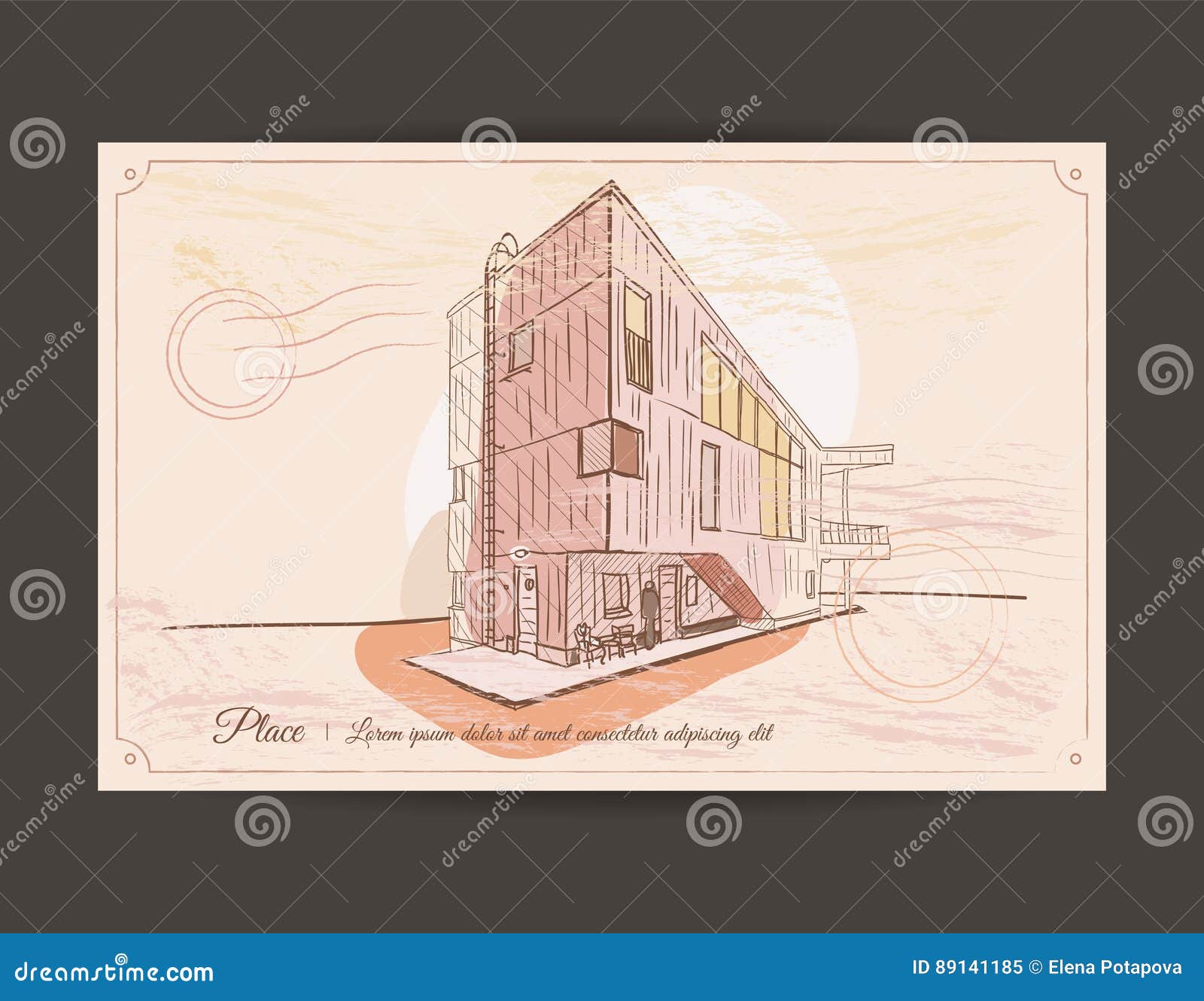 Old Postcard with a Picture of a Building. Stock Vector - Illustration ...