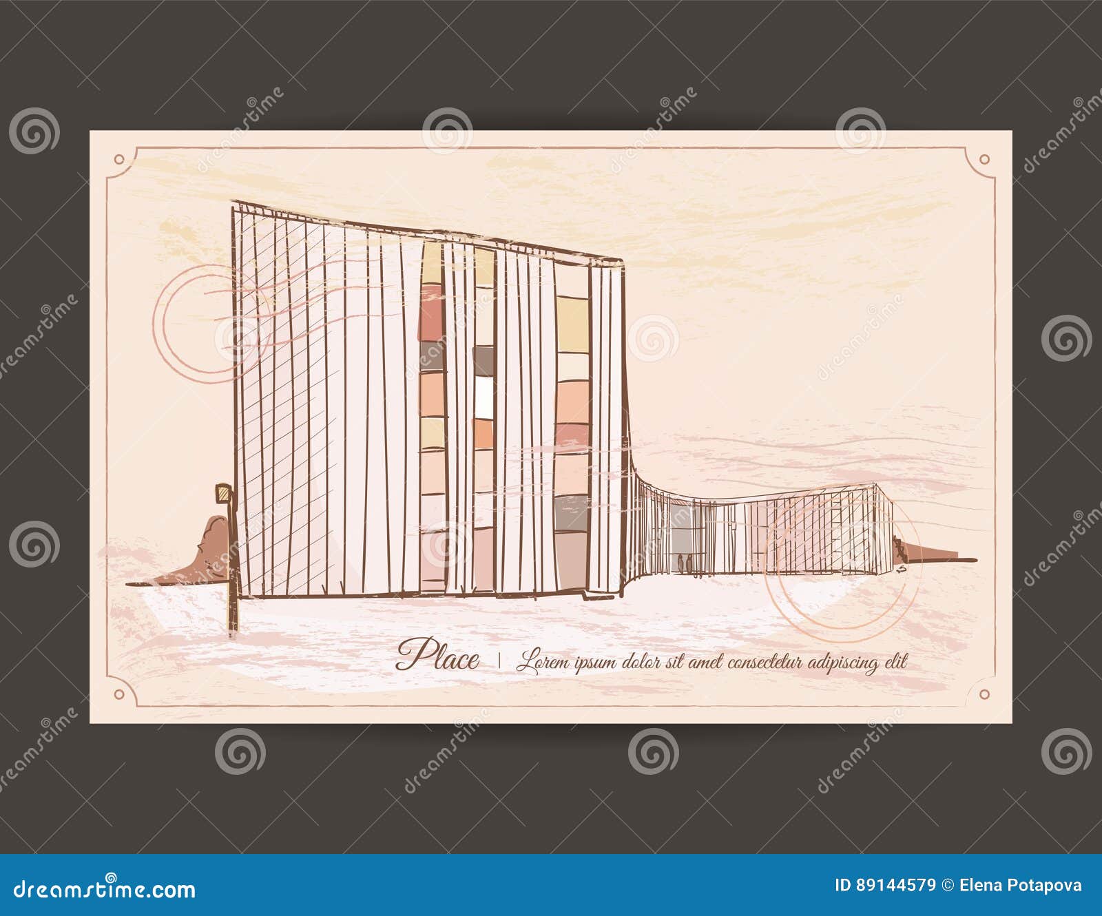 Old Postcard with a Picture of a Building. Stock Vector - Illustration ...