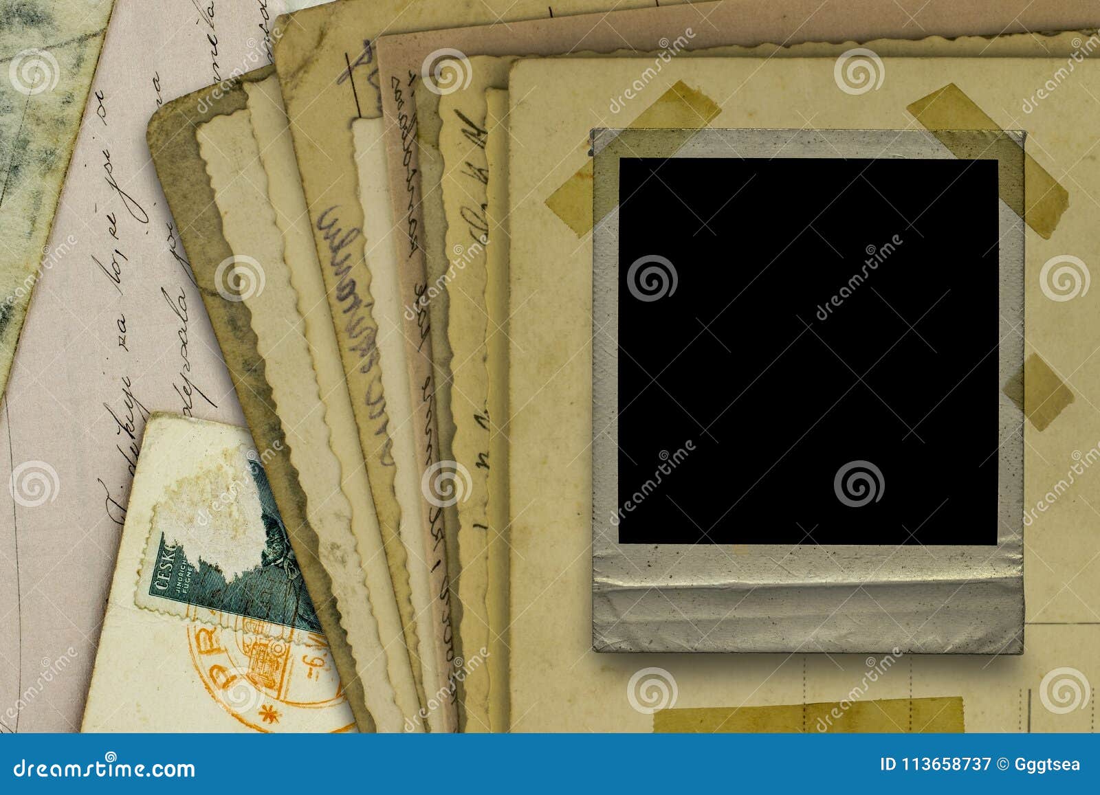 Old Postcards and Polaroid Frame Background Stock Image - Image of ...