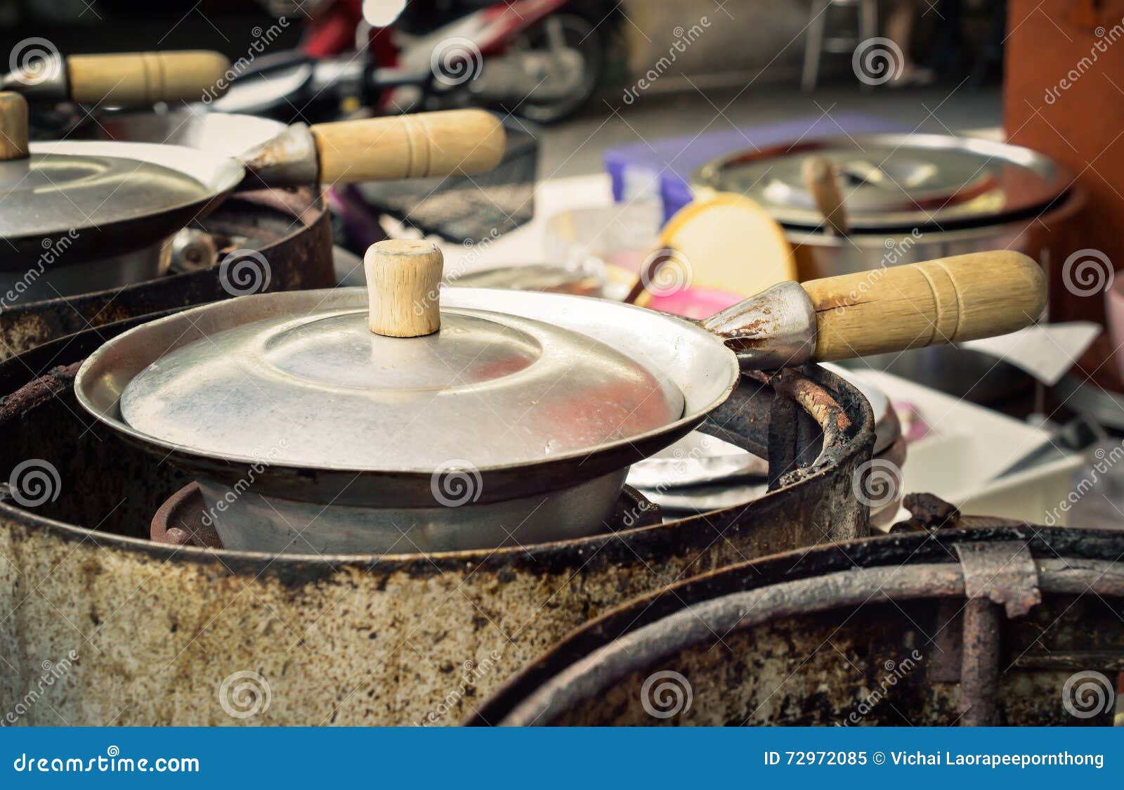 Old Pots Cooking on Stove in the Kitchen Stock Image - Image of fire ...