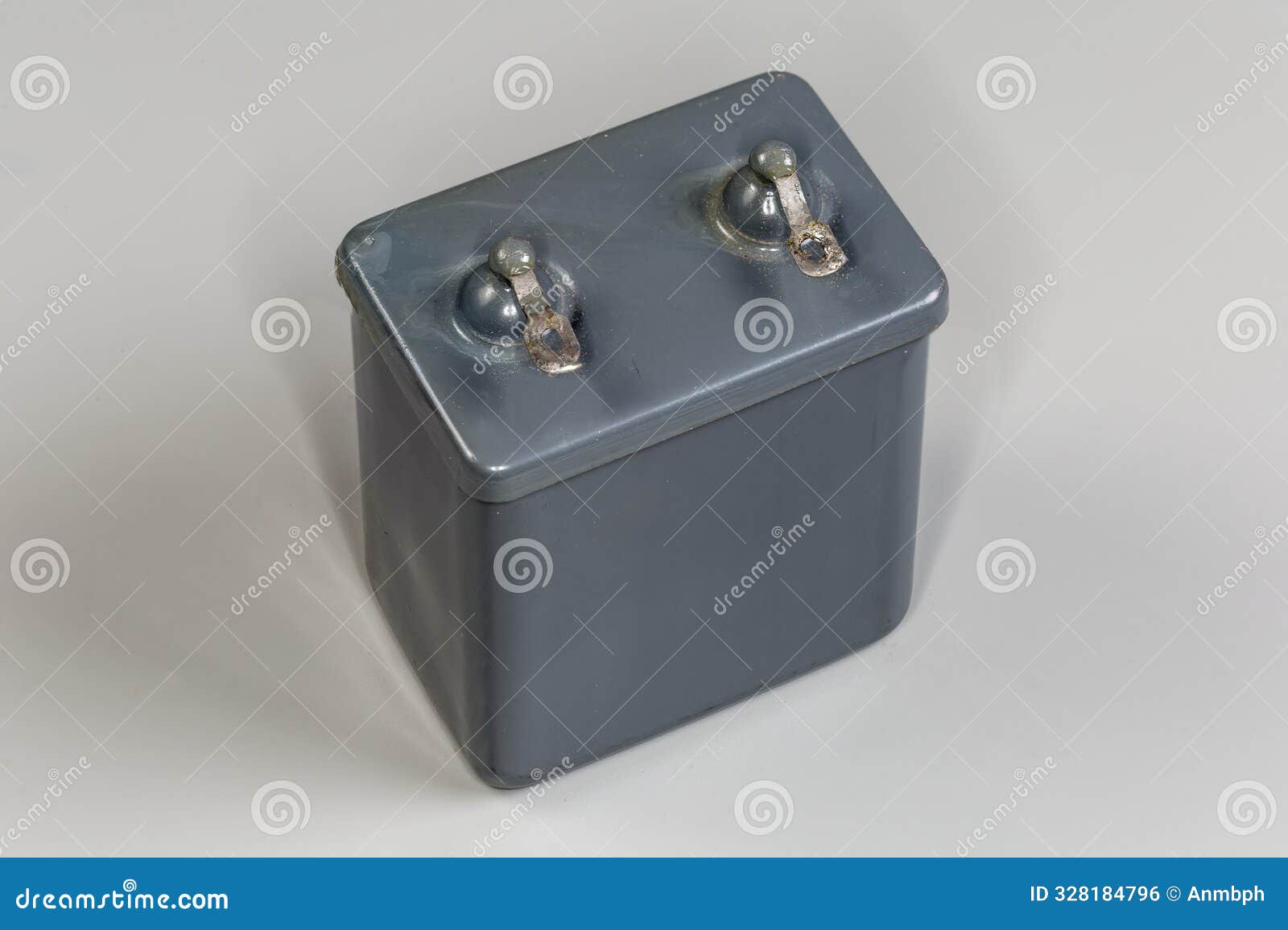 Old Power Paper Capacitor in Rectangular Housing on Gray Surface Stock ...