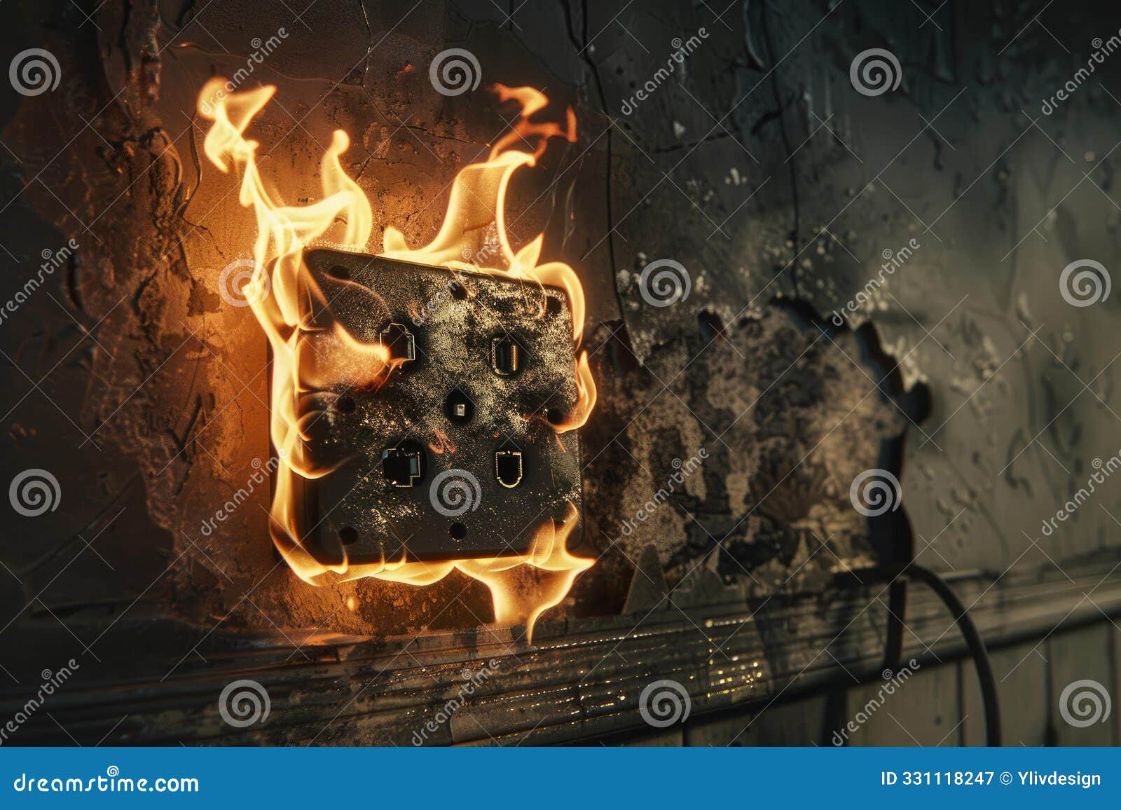 Old Power Socket Catching Fire on Damaged Wall Stock Image - Image of ...