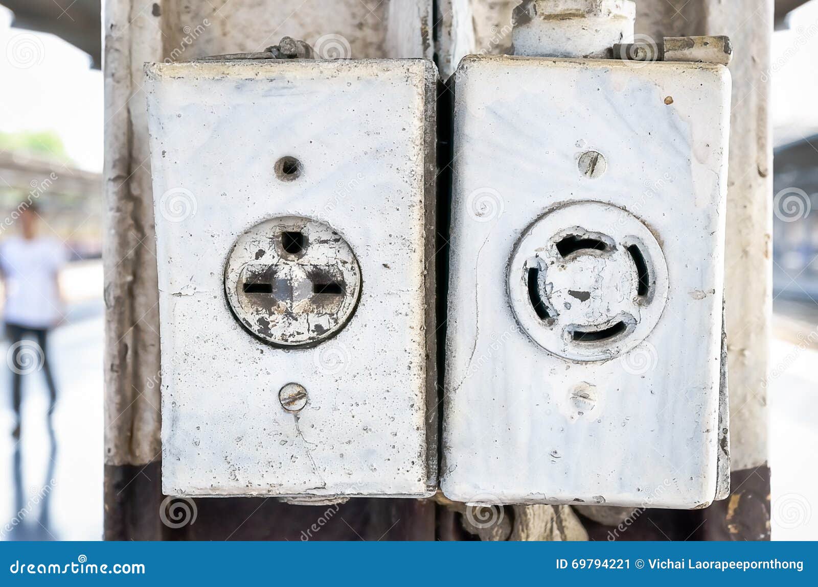 Old Power Socket on Steel Column Stock Image - Image of factory ...