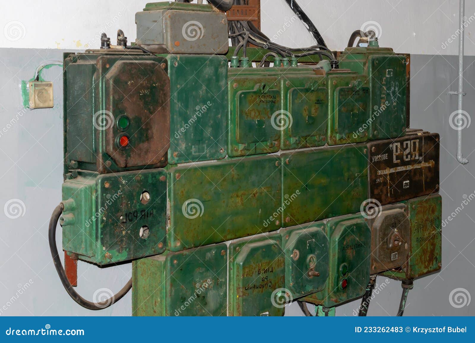 Old Power Switchboard Painted Green on a White Wall Stock Image - Image ...