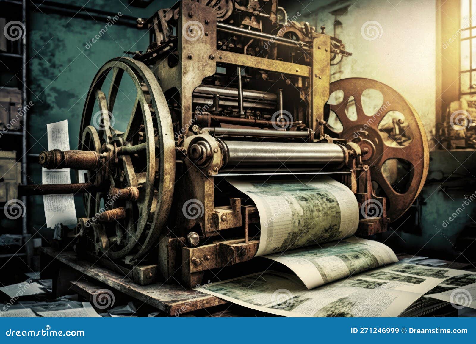 Old Press Printing Press. Created with Generative AI Technology. Stock ...