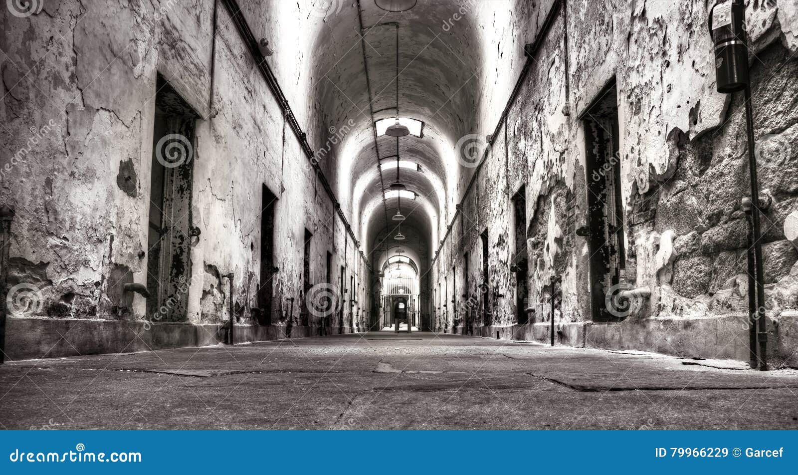 Old prison hallway stock image. Image of hallway, white - 79966229