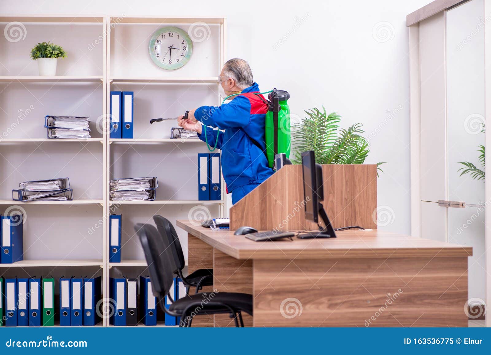 Old Professional Contractor Doing Pest Control in the Office Stock ...