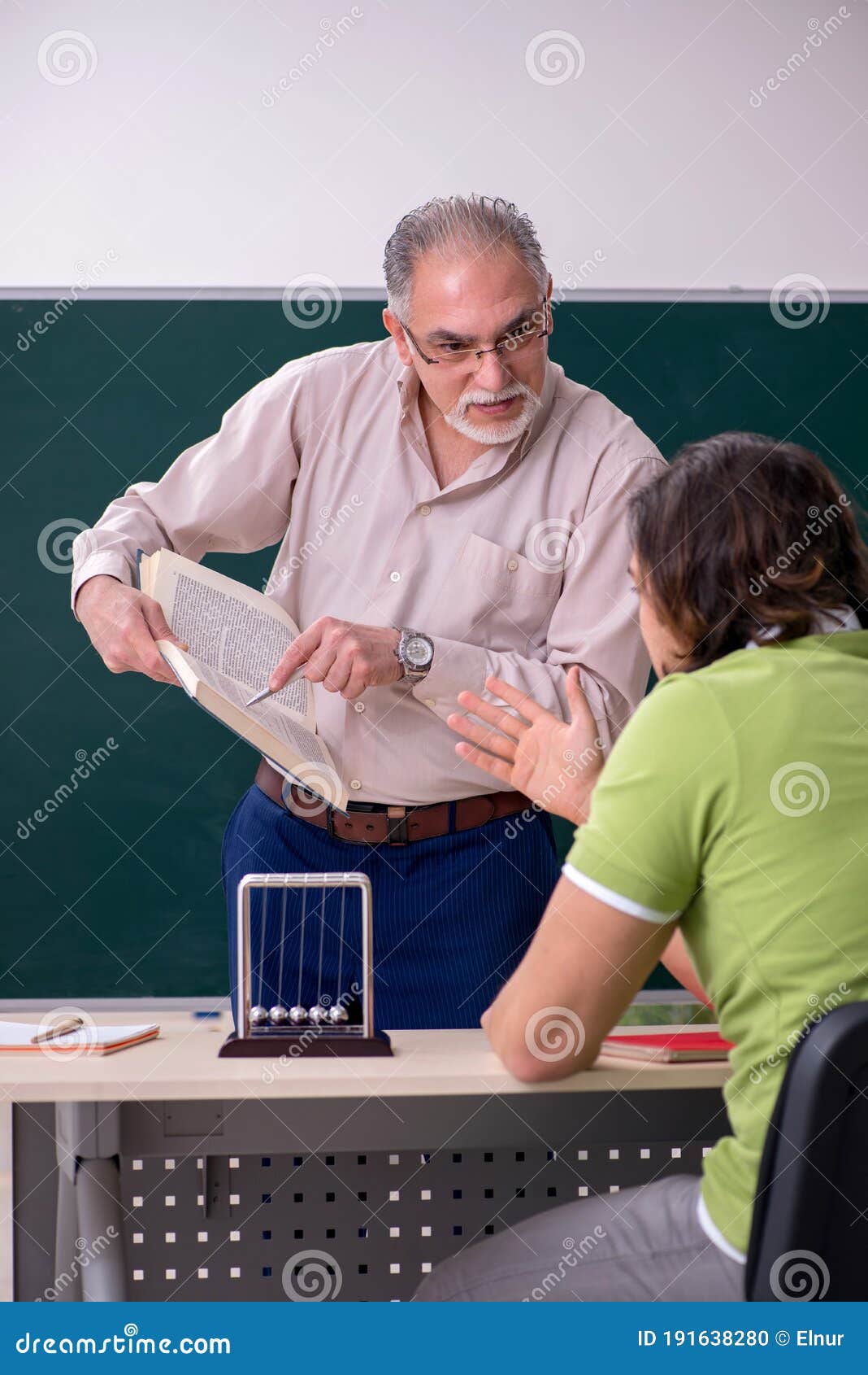 Old Professor Physicist and Young Student in the Classroom Stock Photo ...
