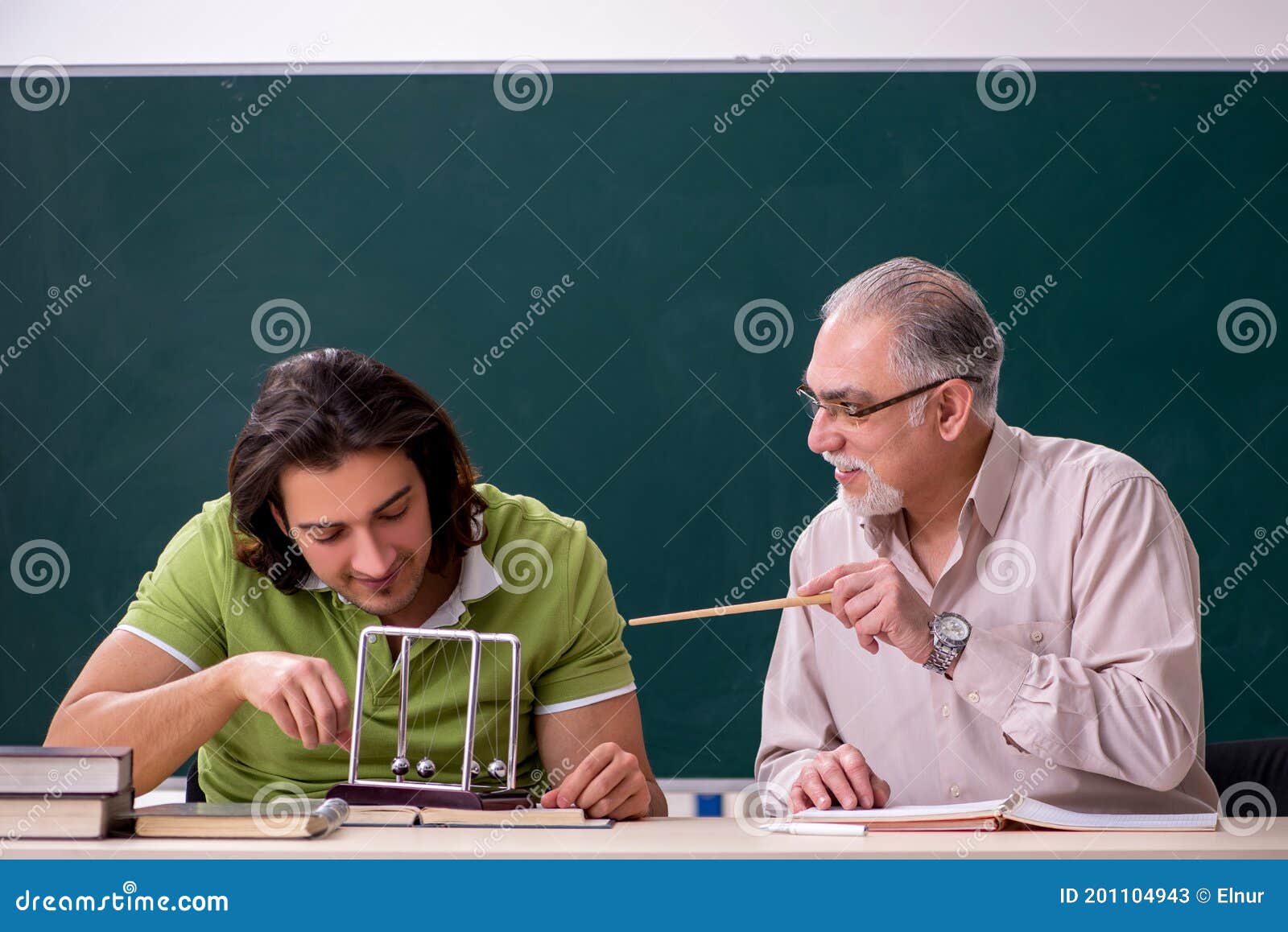 Old Professor Physicist and Young Student in the Classroom Stock Image ...