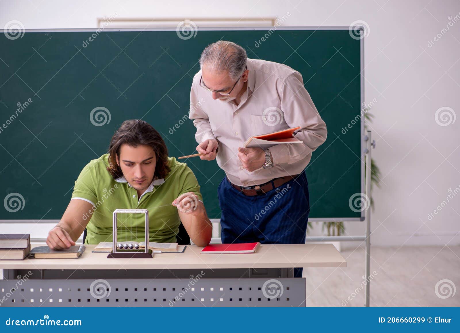 Old Professor Physicist and Young Student in the Classroom Stock Image ...