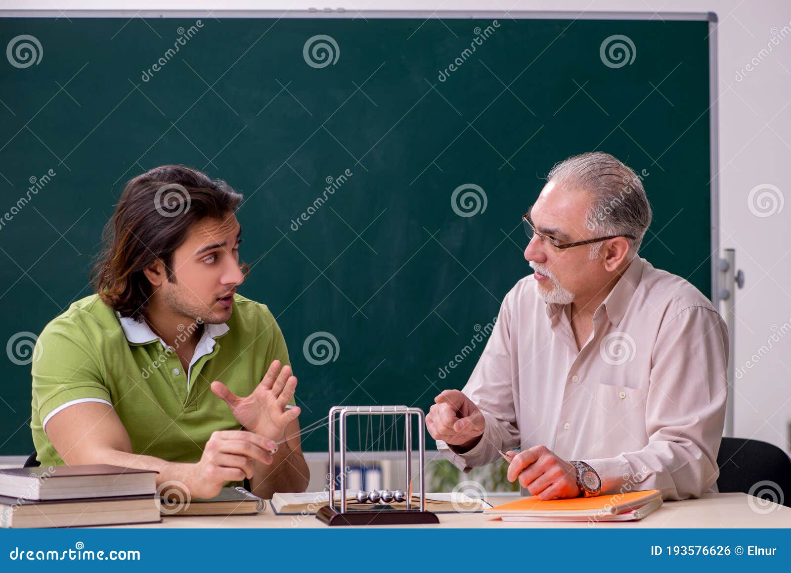Old Professor Physicist and Young Student in the Classroom Stock Photo ...
