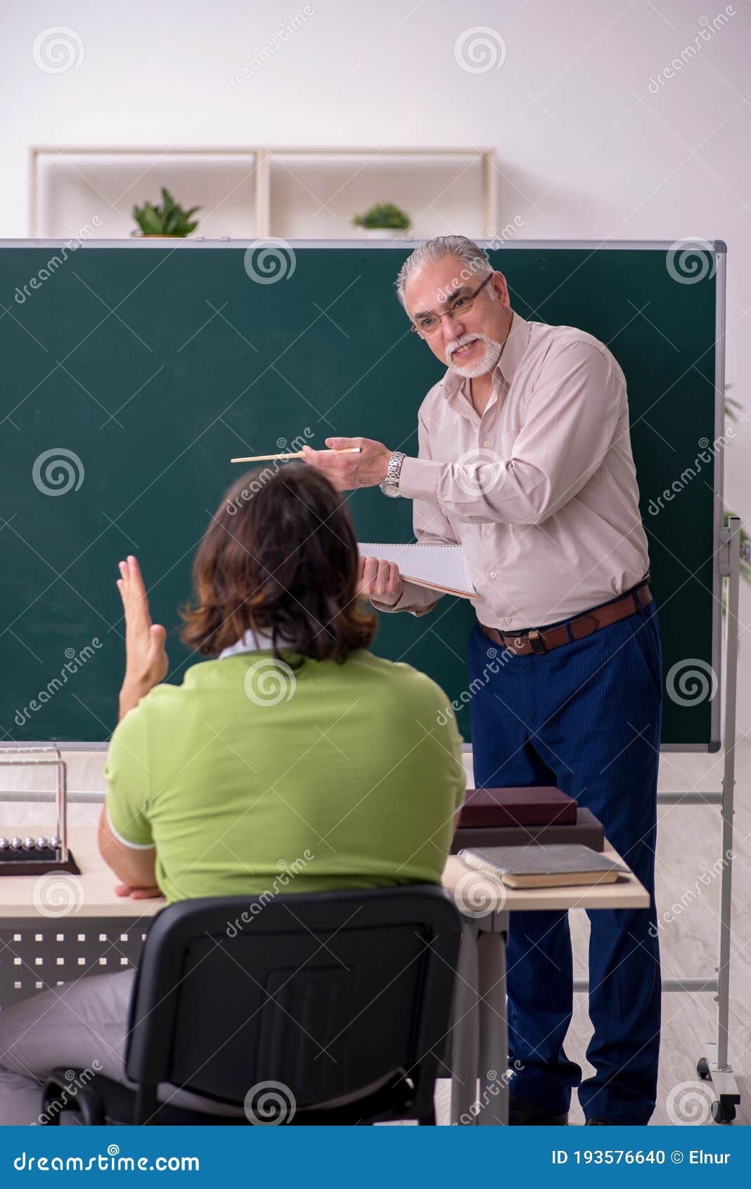 Old Professor Physicist and Young Student in the Classroom Stock Photo ...