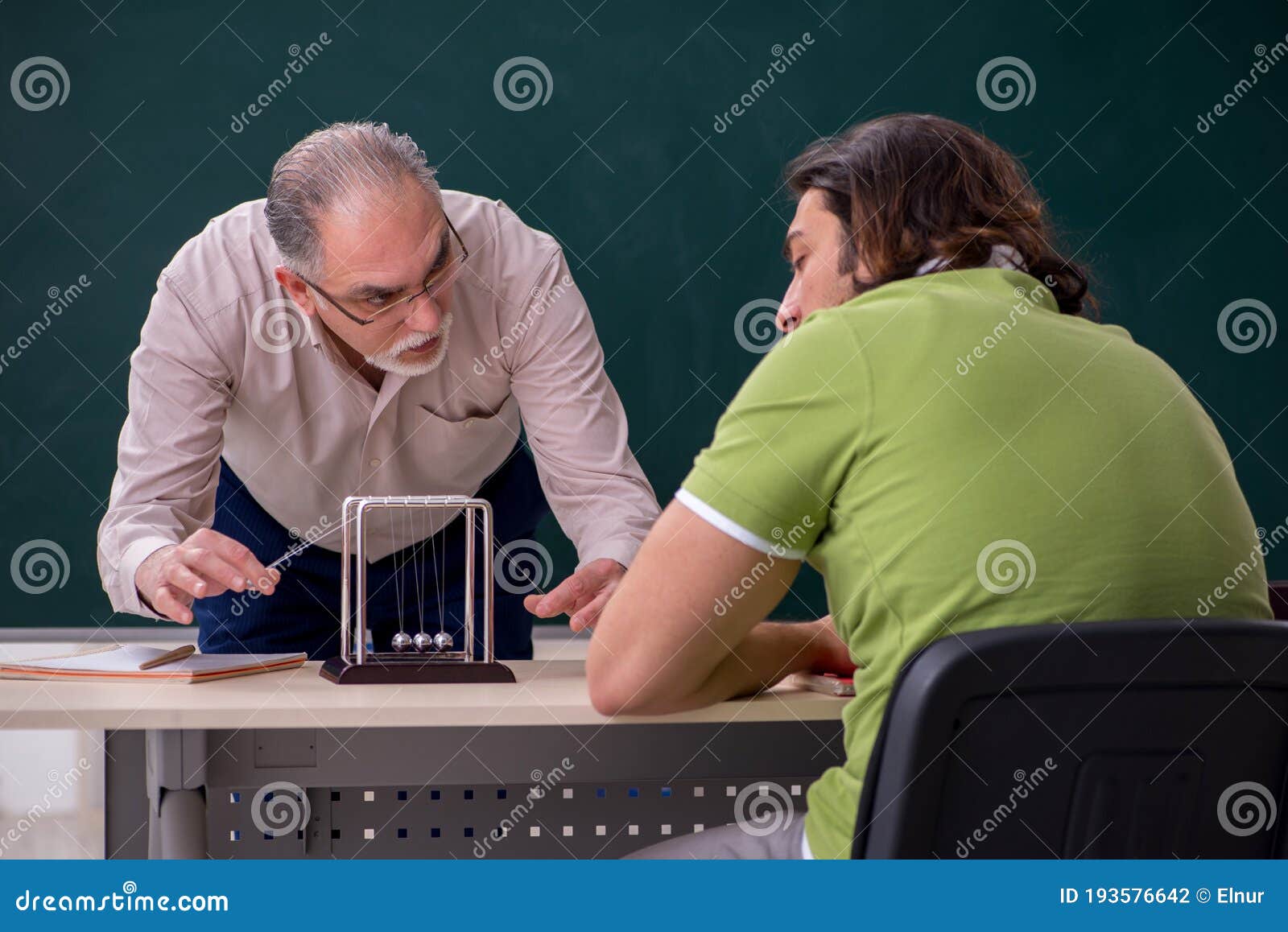 Old Professor Physicist and Young Student in the Classroom Stock Photo ...