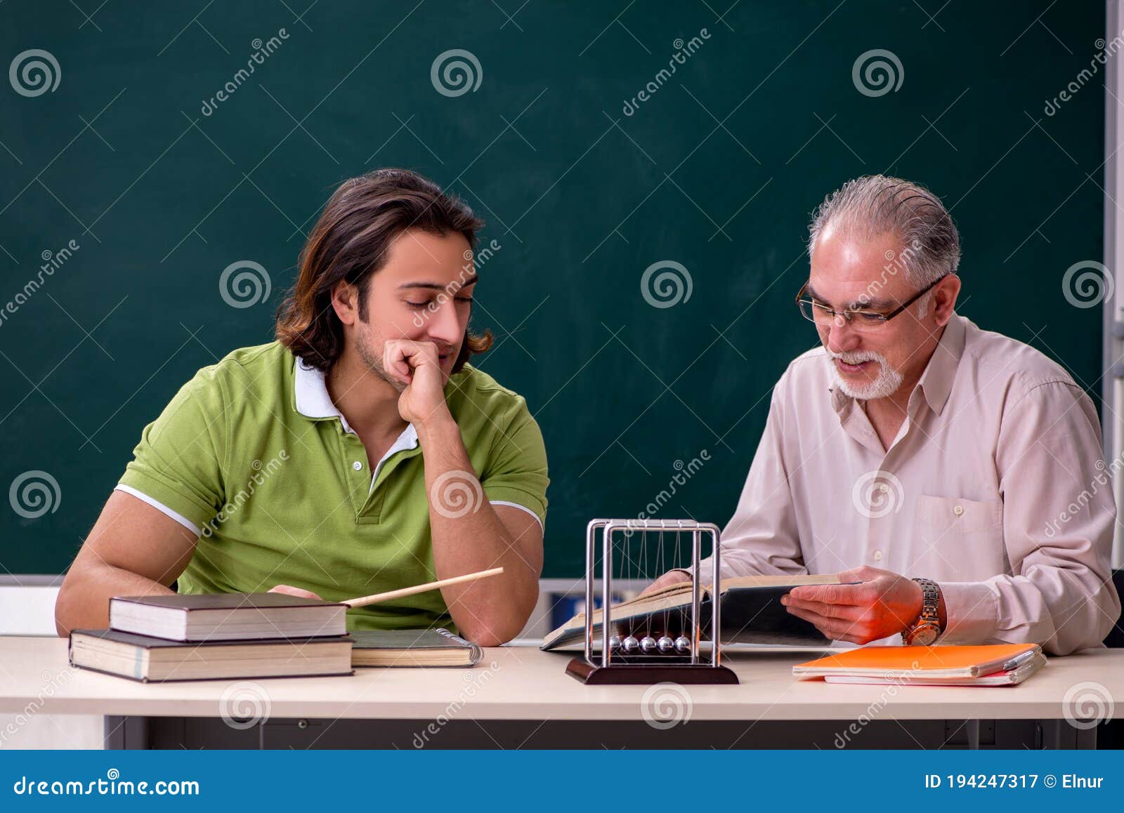 Old Professor Physicist and Young Student in the Classroom Stock Image ...