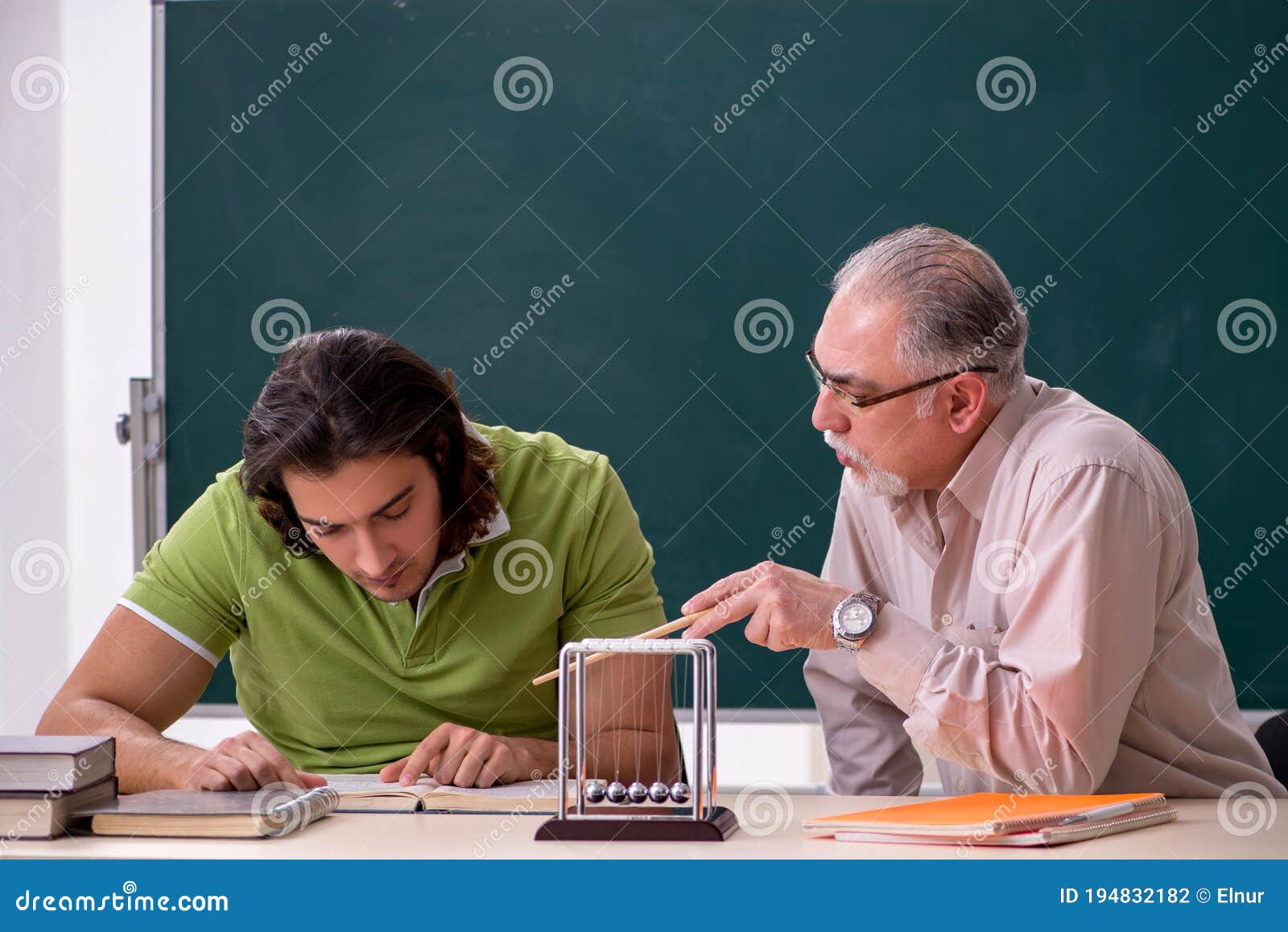 Old Professor Physicist and Young Student in the Classroom Stock Photo ...