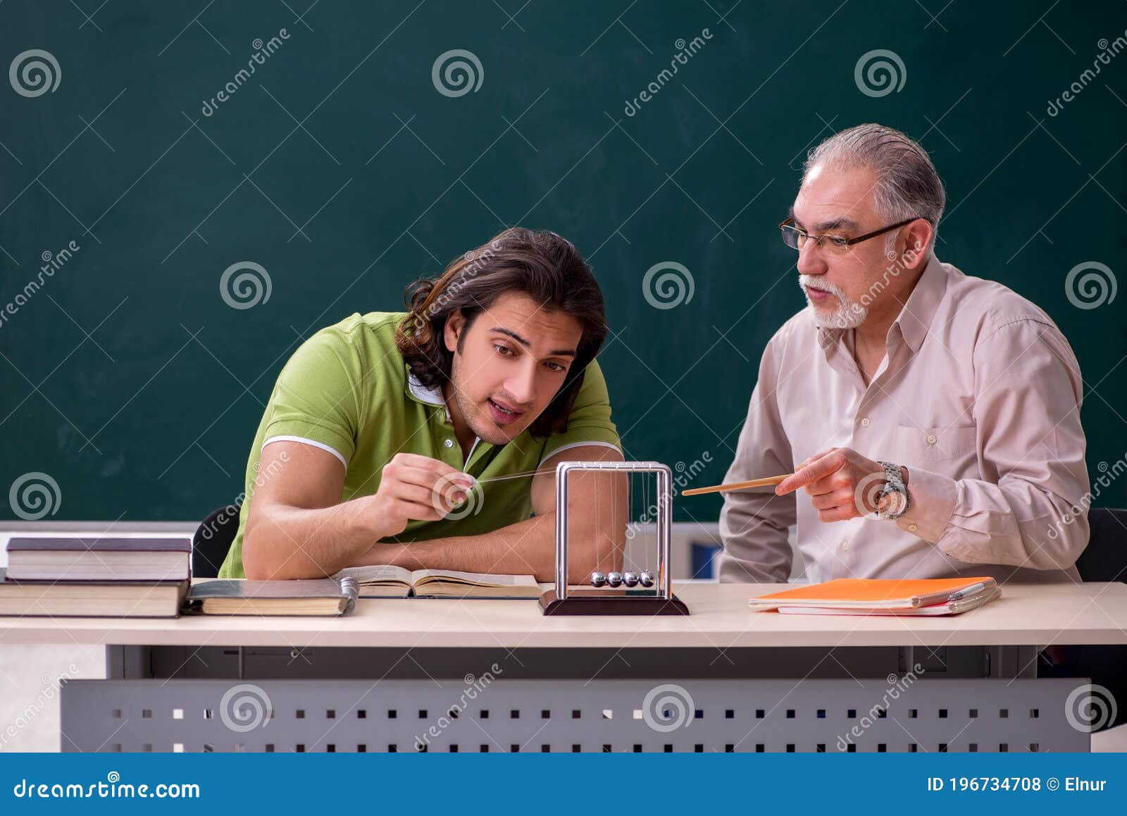 Old Professor Physicist and Young Student in the Classroom Stock Photo ...