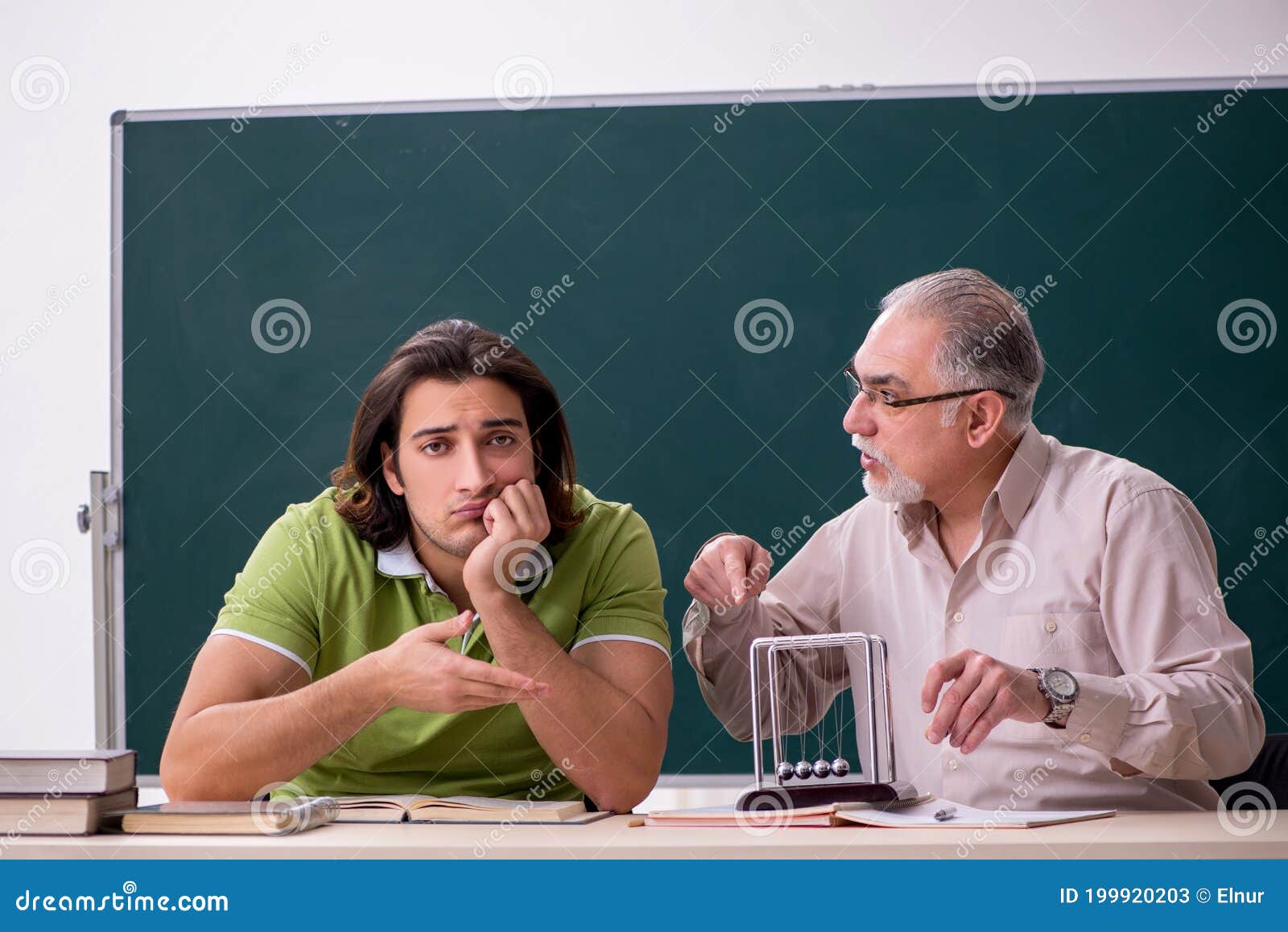 Old Professor Physicist and Young Student in the Classroom Stock Image ...