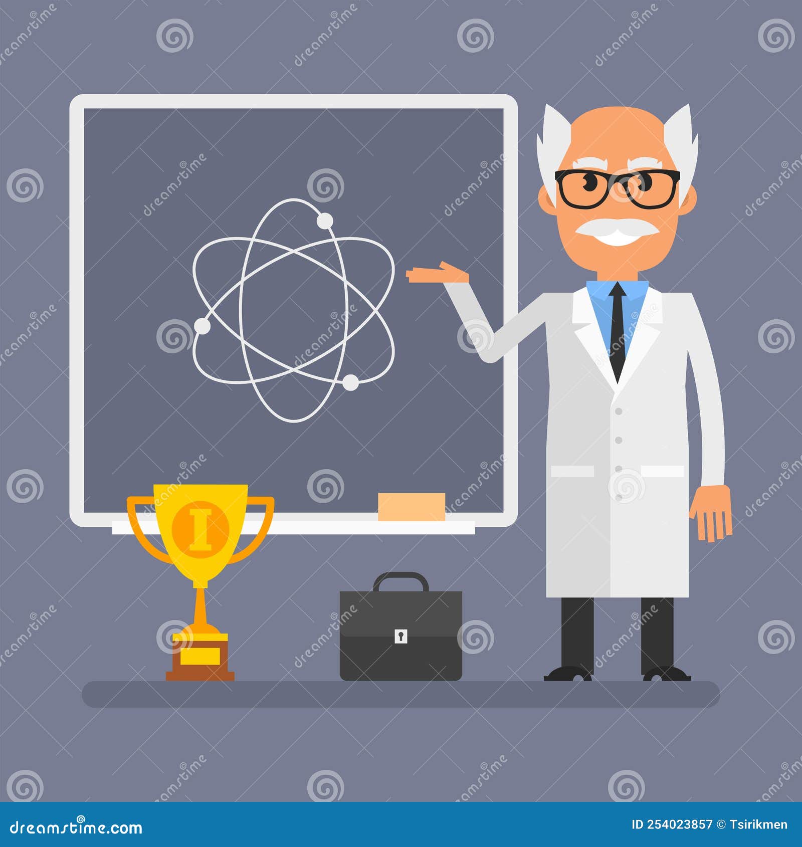 Old Professor Pointing Finger At Picture Test Tubes And Pipettes Vector ...