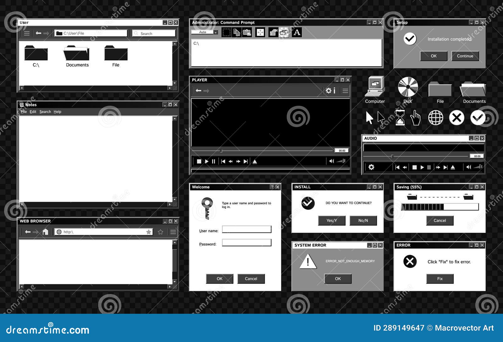 Old Programs Monochrome Set Stock Vector - Illustration of progress ...