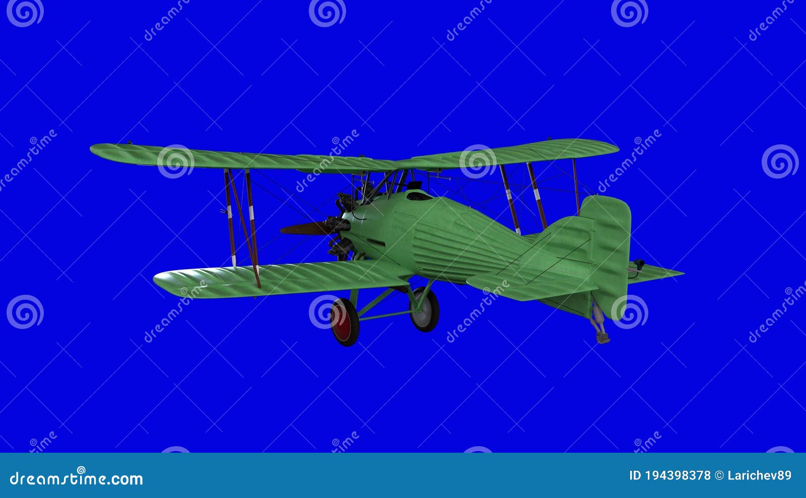 Old Propeller Biplane Airplane. Front View. Blue Screen Background. 3d ...