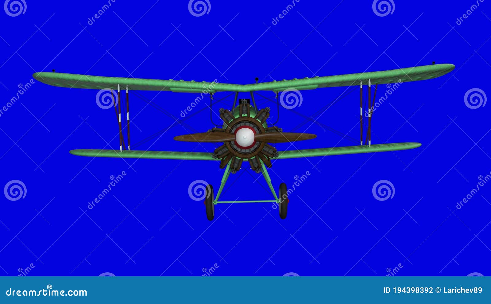 Old Propeller Biplane Airplane. Side View. Blue Screen Background. 3d ...