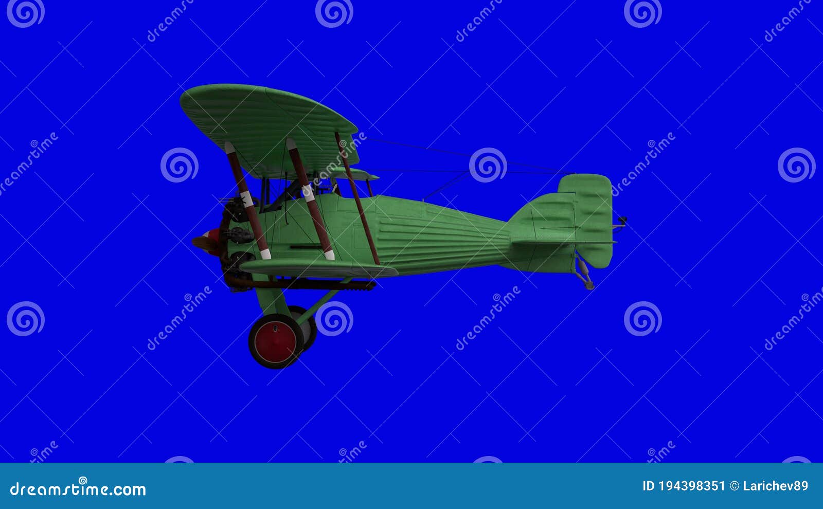 Old Propeller Biplane Airplane. Front View. Blue Screen Background. 3d ...