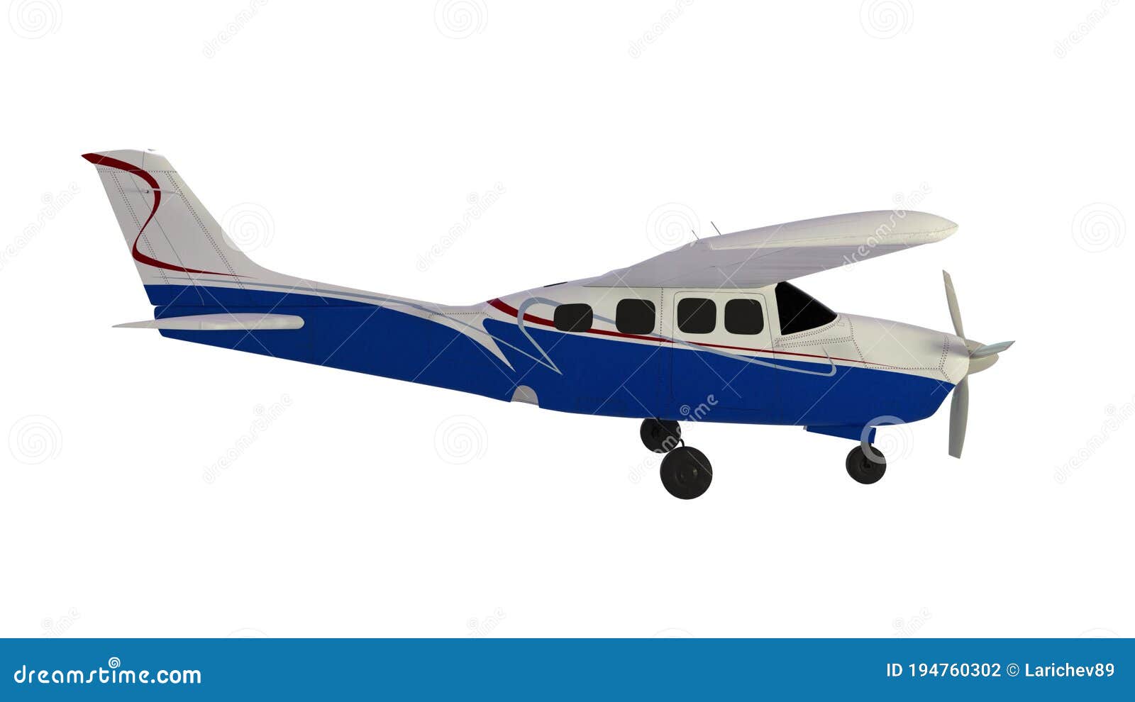 Old Propeller Plane Flight on White Background. Side View Stock ...