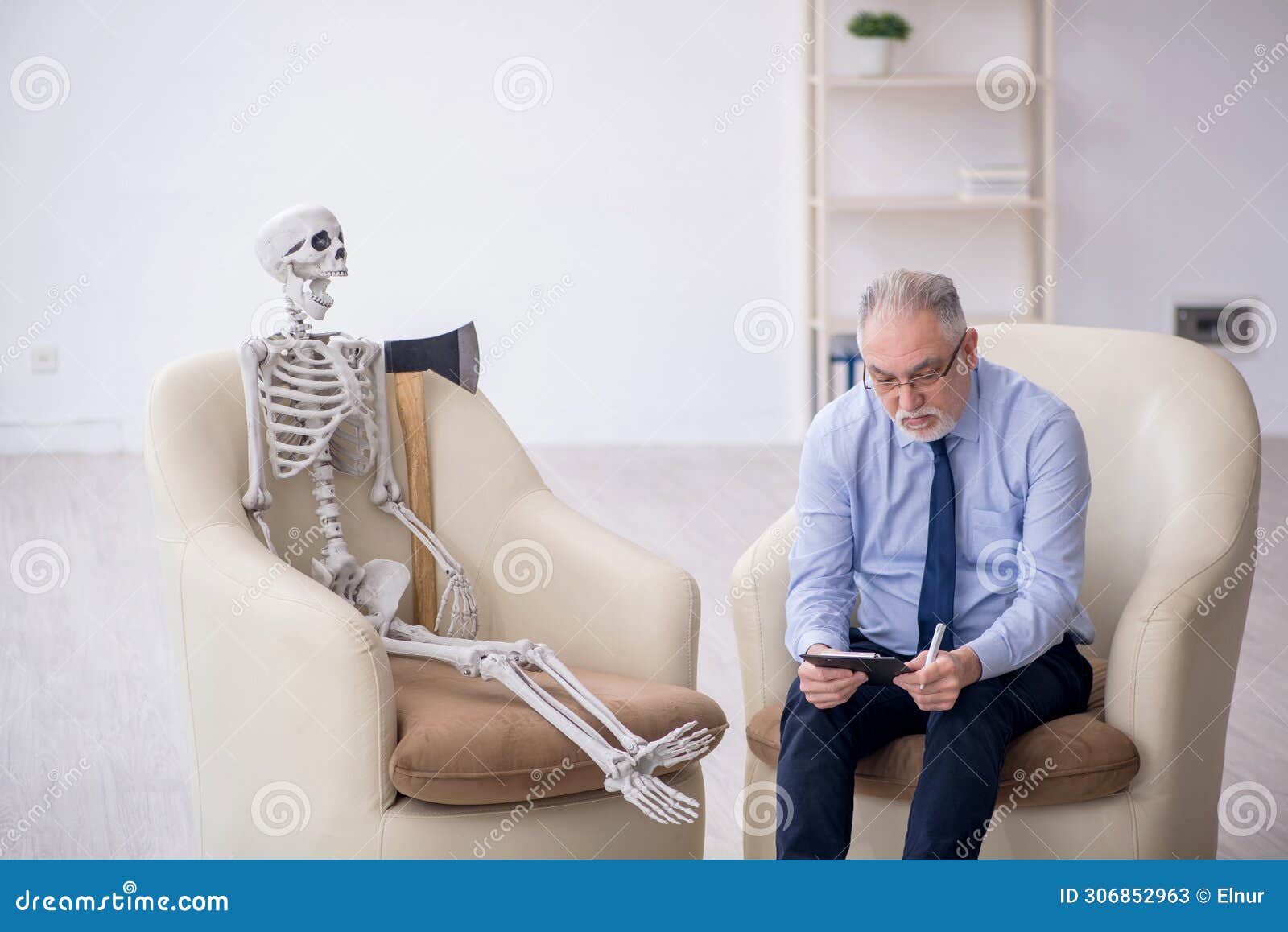 Old Male Psychologist Meeting with Skeleton Stock Image - Image of ...