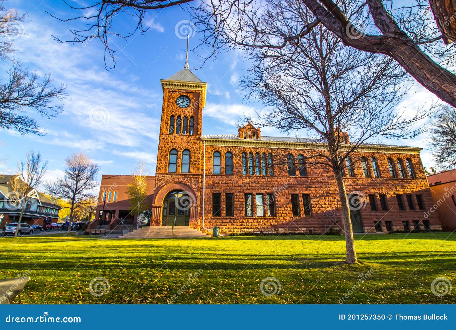Old Public Building with Clock Tower in Fall Stock Photo - Image of ...