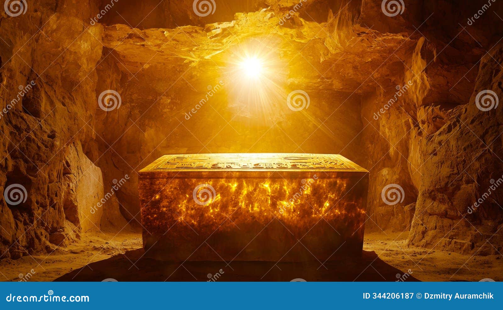 Old Pyramid or Pharaoh S Tomb Interior Shot with Sunrays, Sarcophagus ...