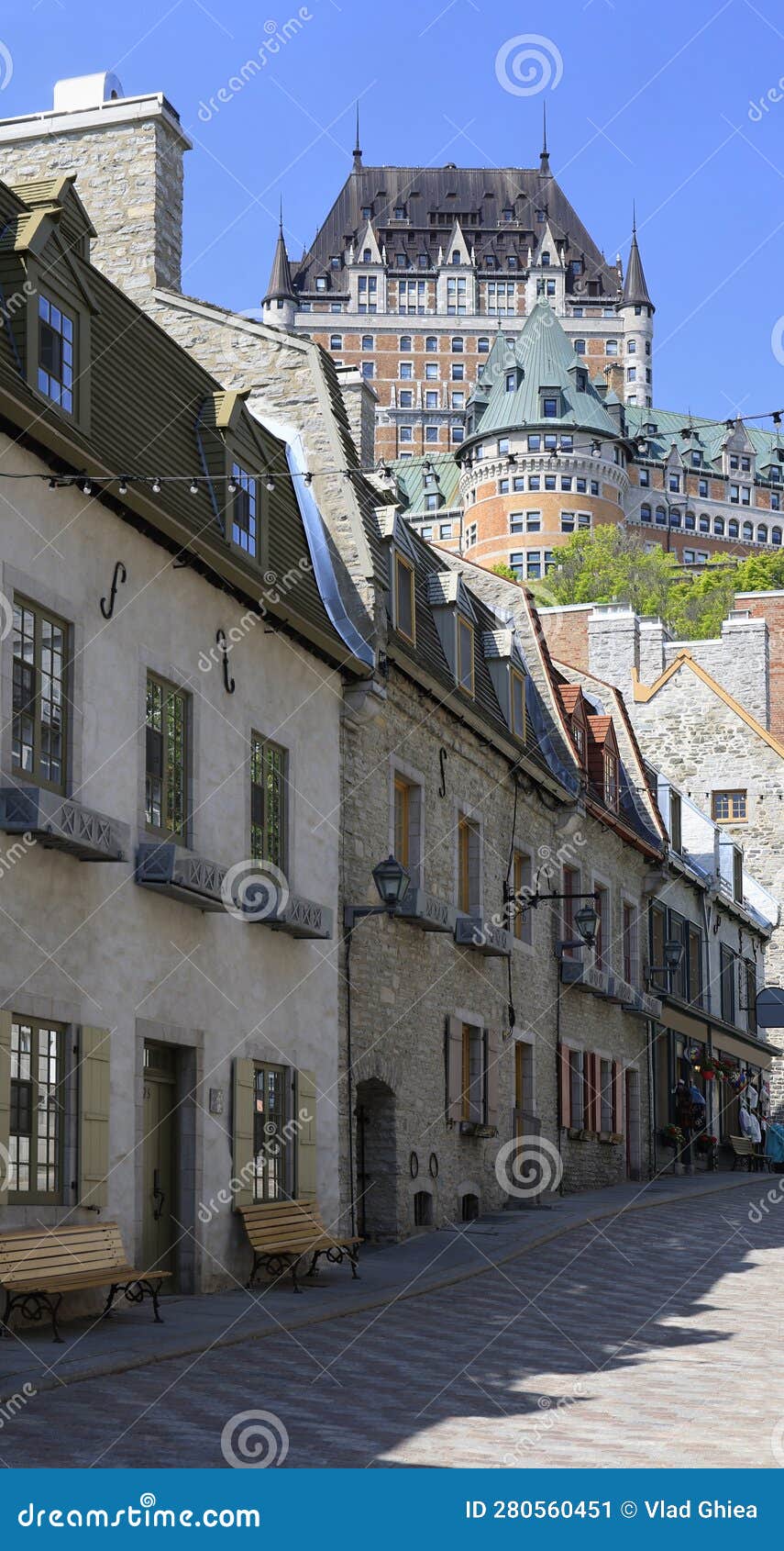 Old Quebec City and Frontenac Castle Stock Image - Image of door ...