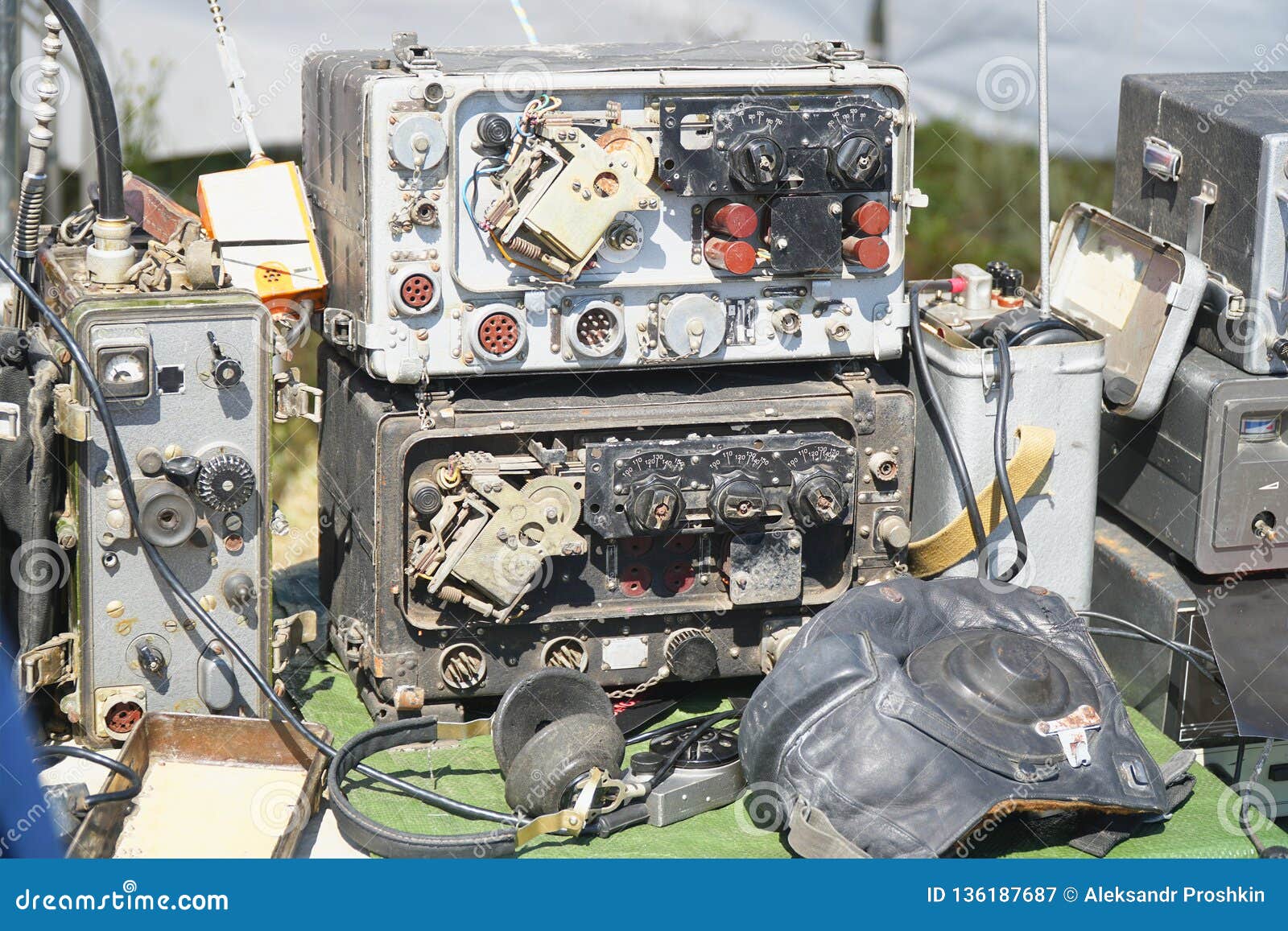 Old Radio Engineering Devices. Scale with Arrow, Transceiver, Measuring ...