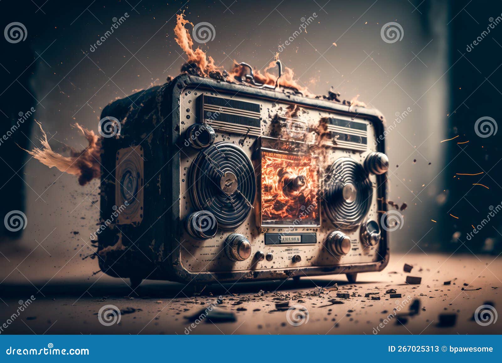 An Old Radio Exploding with Fire and Sparks, Generative AI Stock ...
