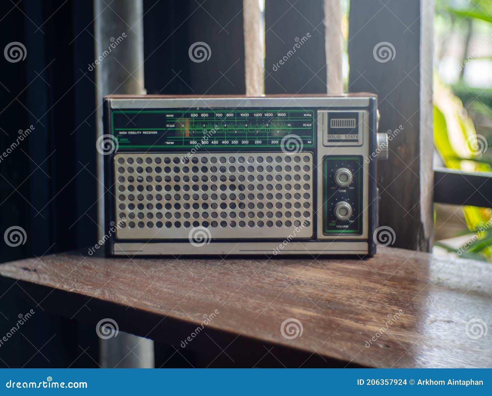 An Old Radio on a Wooden Table Stock Photo - Image of music, color ...