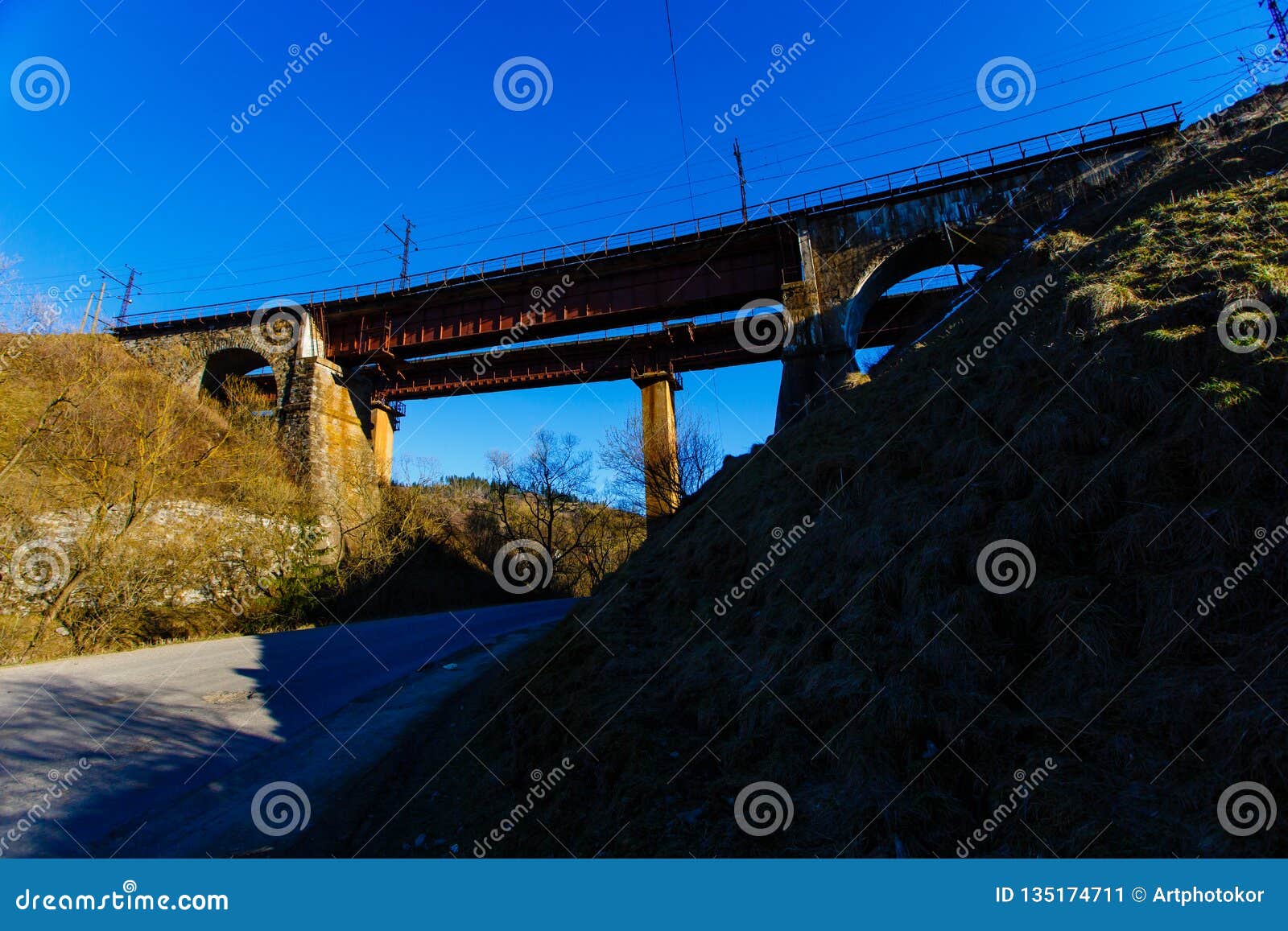 Old Railway Bridge Used in Mountains. Spring Landscape Stock Image ...