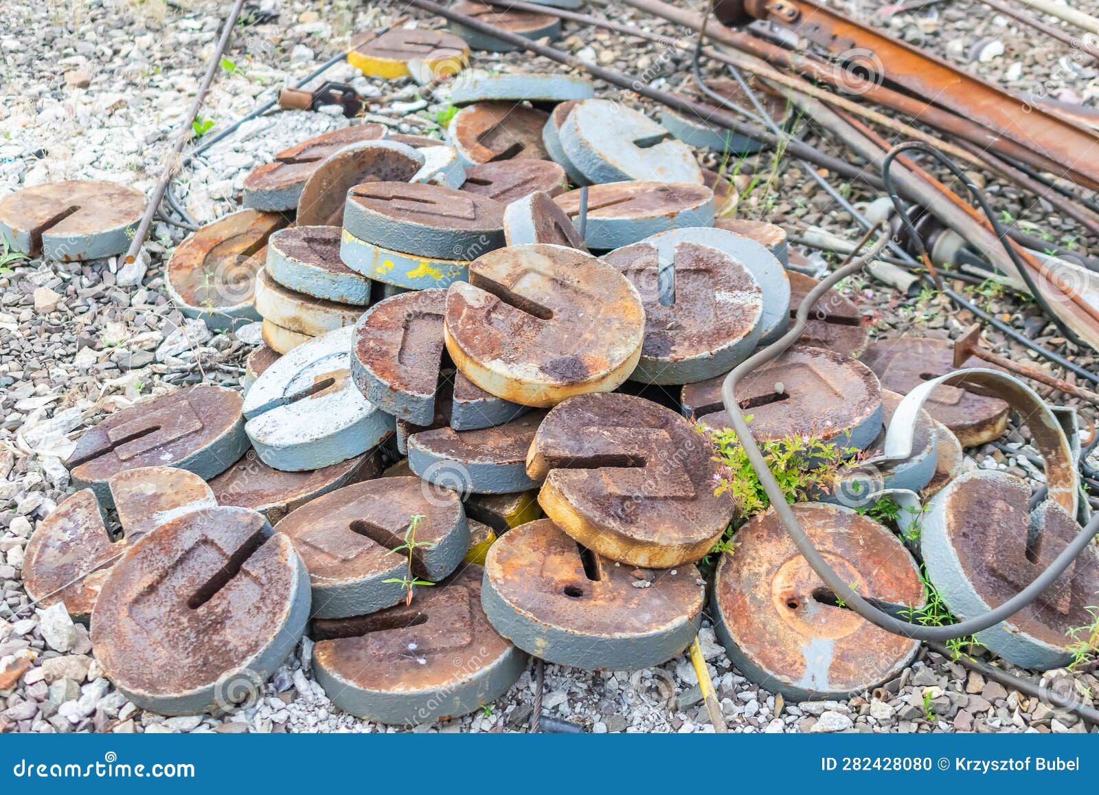 Old Railway Scrap with Poles Stock Photo - Image of metallic, pile ...